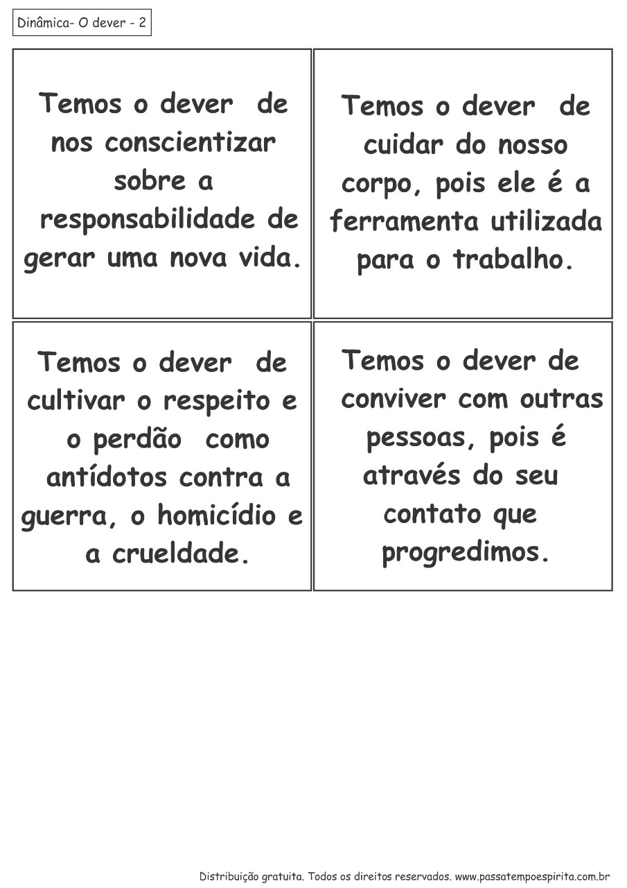 Dinâmica - O dever :: Passatempo Espírita - Evangelização Infantil ...